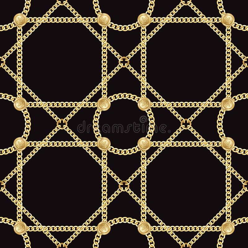 Golden Chains Seamless Pattern on Black Background. Stock Vector ...