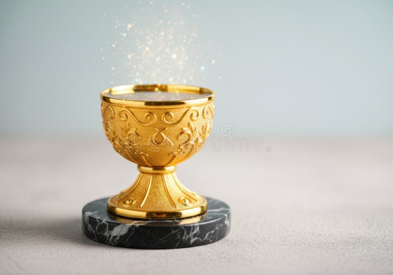 Golden Chalice on Marble Stand with Sparkling Light Effect Stock Image ...
