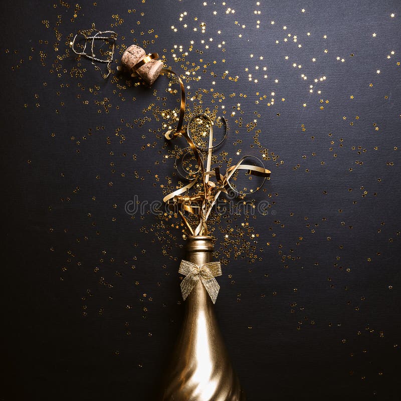 Golden Champagne on Black Background Stock Image - Image of pink ...