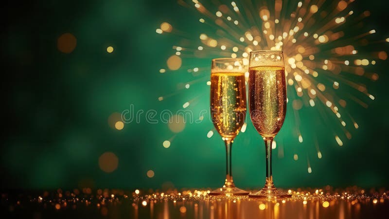 Golden Champagne with Fireworks and Copy Space Stock Illustration ...