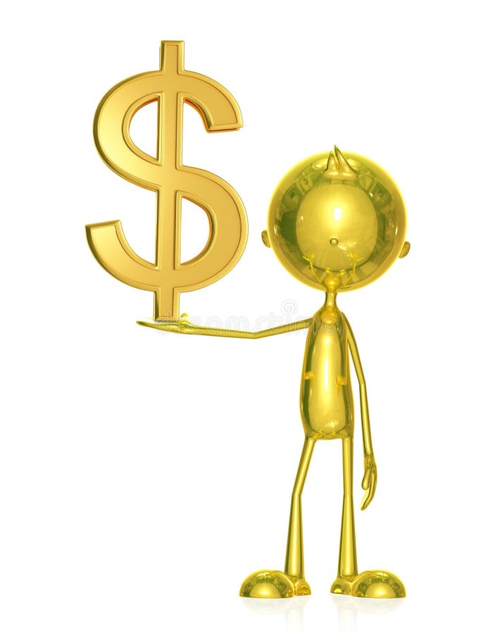 Golden Character with Dollar Sign Stock Illustration - Illustration of ...