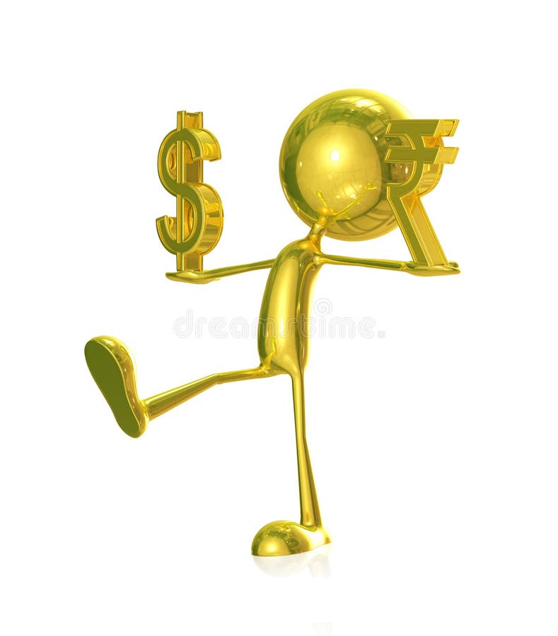 Golden Character with Rupees, Dollar and Pound Sign Stock Illustration ...