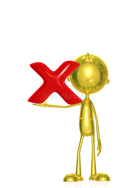 Golden Character with Wrong Sign Stock Illustration - Illustration of ...
