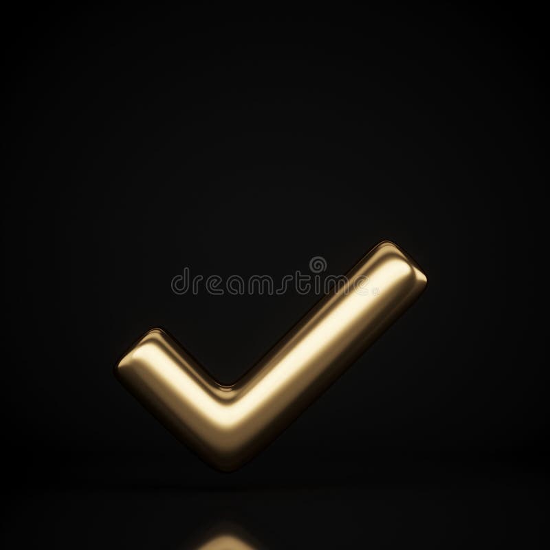 Golden Check-mark in Circle Isolated on White Background Stock ...