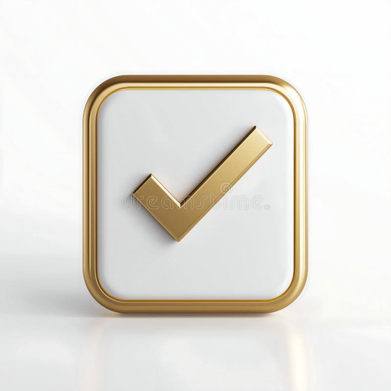 Golden Check Mark Icon on White Background Representing Approval and ...