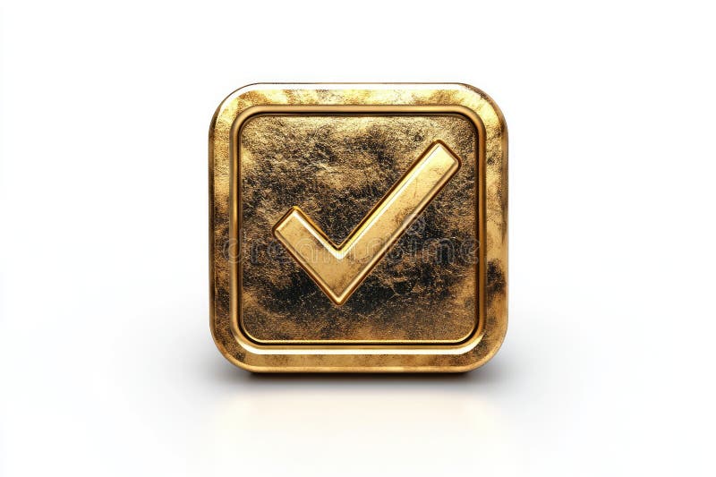 Golden Check Mark Showing Approval and Success on White Background ...