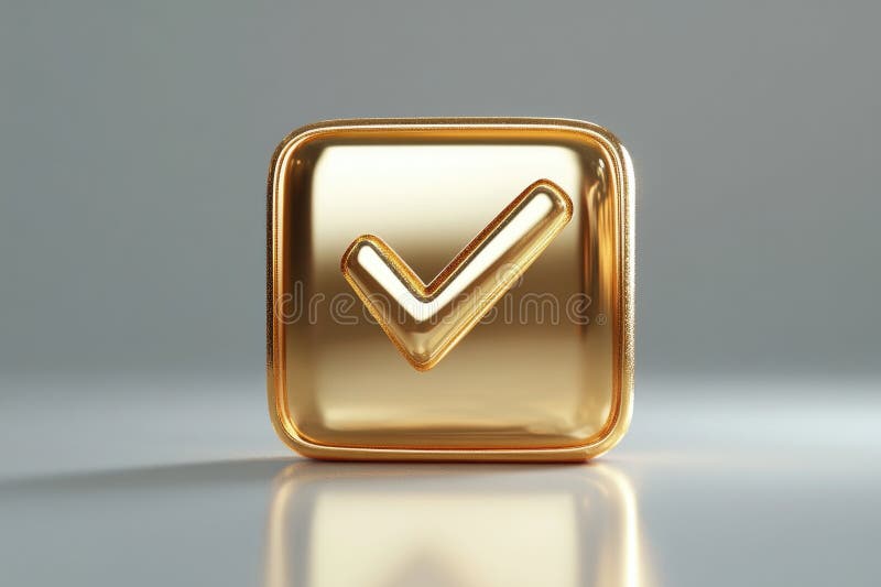 Golden Check Mark Showing Approval and Success on White Background ...
