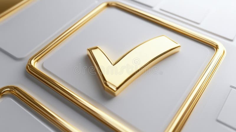 Golden Check Mark Symbolizing Approval or Completion on a White ...