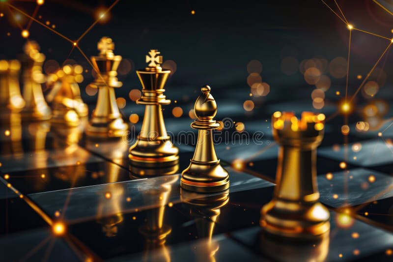 Golden Chess Pieces Arranged on a Chess Board Stock Photo - Image of ...