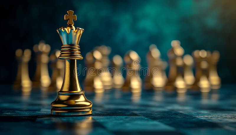 Golden Chess Pieces on Blue Background Highlighting Strategic ...