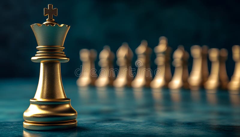 Golden Chess Pieces on Blue Background Highlighting Strategic ...