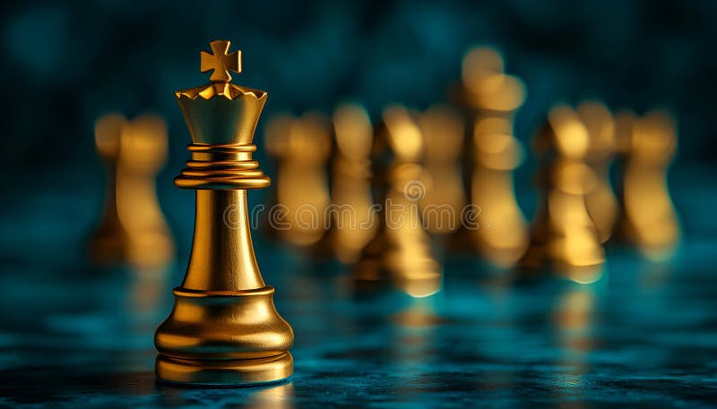 Golden Chess Pieces on Blue Background Highlighting Strategic ...