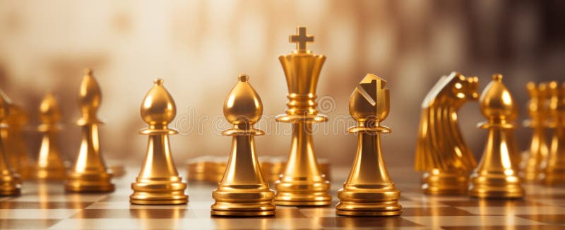 Golden Chess Pieces on a Table Stock Image - Image of intelligent ...