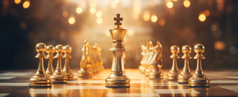 Golden Chess Pieces on a Table Stock Image - Image of board, chess ...