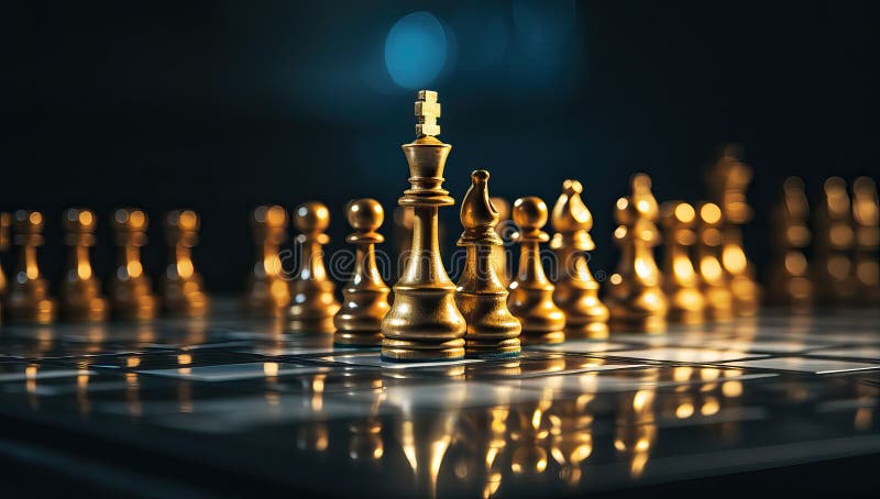 Golden Chess Pieces Under Blue Light Stock Illustration - Illustration ...