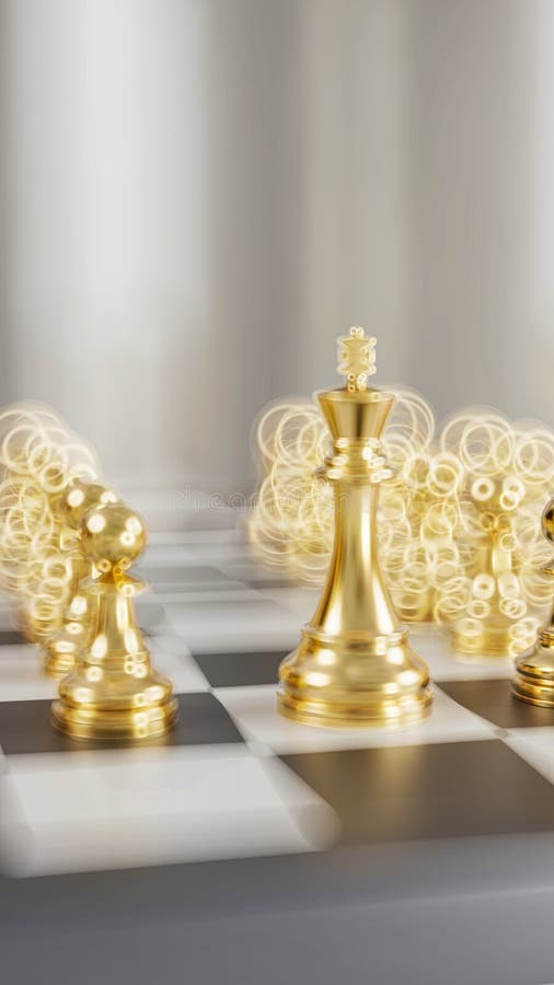 A Golden Chess Set on a Checkered Board with a White Background and a ...