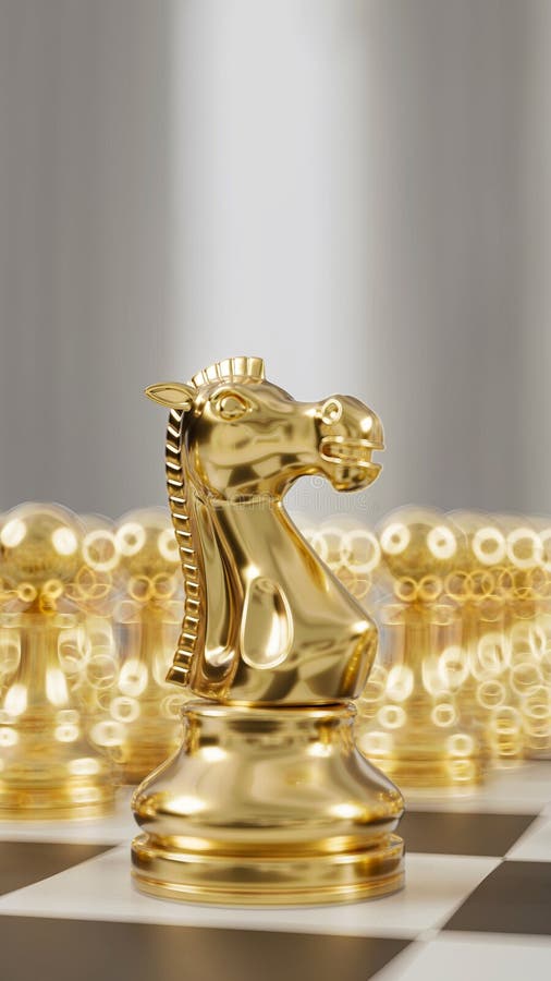 A Golden Chess Set on a Checkered Board, 3d Render Stock Illustration ...