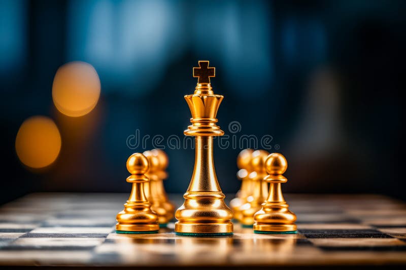 Golden Chess Set on Top of Wooden Chess Board. Generative AI Stock ...