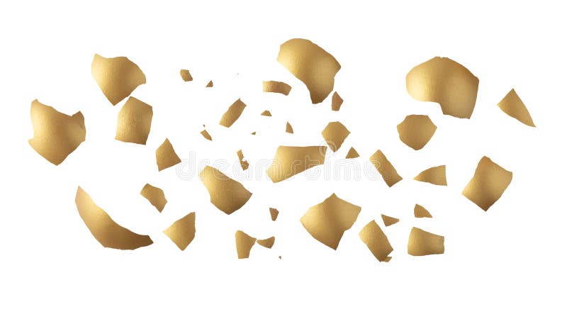 Golden Chicken Natural Egg Shell Pieces Flying on White Background ...