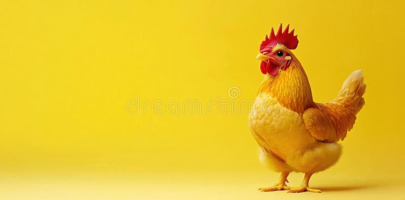 Golden Chicken Posing on a Yellow Backdrop in Studio Lighting, Farm ...