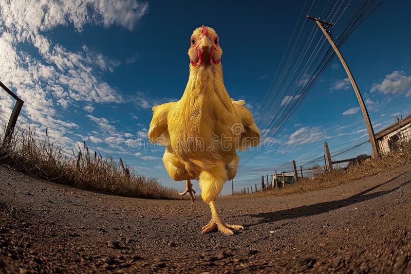 The Golden Chicken is Running in Countryside Stock Illustration ...