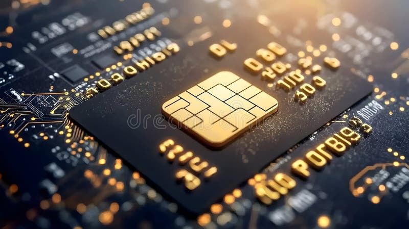 Golden Chip on Circuit Board Stock Illustration - Illustration of ...