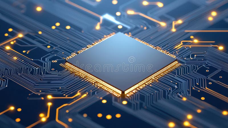 Golden Chip on Circuit Board, a Closeup View of Advanced Electronics ...