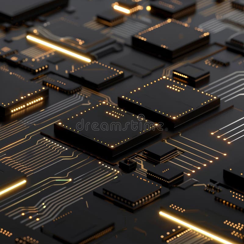 A Golden Chip Embedded in Sleek Black Stock Illustration - Illustration ...