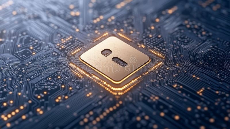 A Golden Chip with a Keyhole Embedded in a Circuit Board, Symbolizing ...