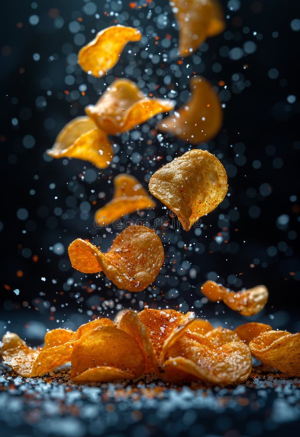 Golden Chips Fall in the Dark Stock Photo - Image of background ...