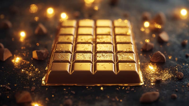 Golden Chocolate Bar with Glitter on Dark Background Stock Illustration ...