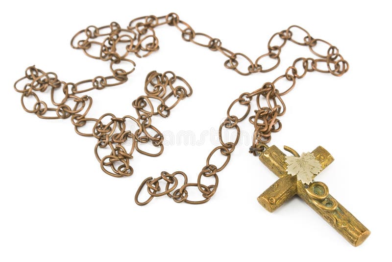 Golden Christian Cross with Chain Stock Image - Image of isolated ...