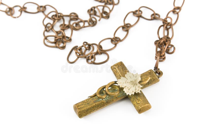 Golden Christian Cross with Chain Stock Image - Image of isolated ...
