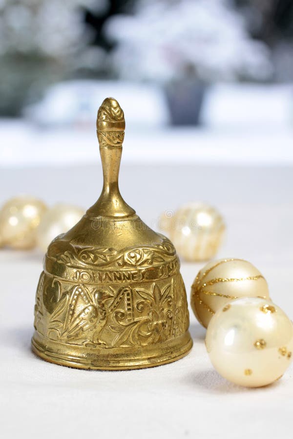 Golden Christmas Bell and Christmas Balls Stock Image - Image of ...