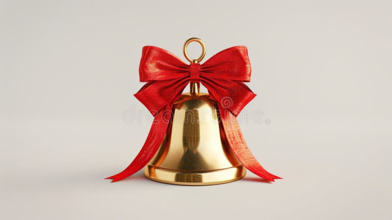 Golden Christmas Bell with Red Ribbon on White Background Stock Image ...