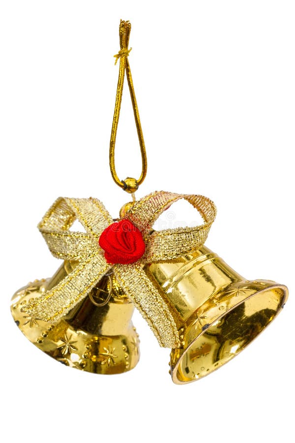 Golden Christmas Bells, Isolated on White Background Stock Image ...