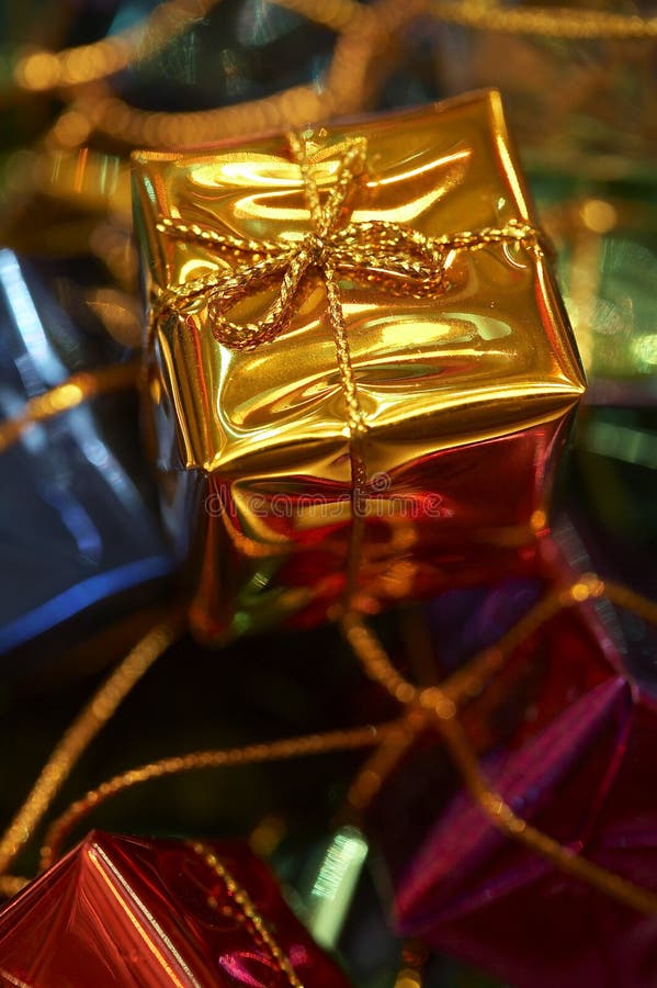 Golden Christmas gift stock image. Image of festive, gift - 1536903