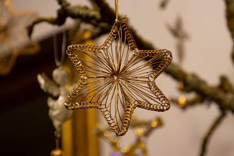 Golden Christmas Star Made Out of Wire Stock Photo - Image of ...
