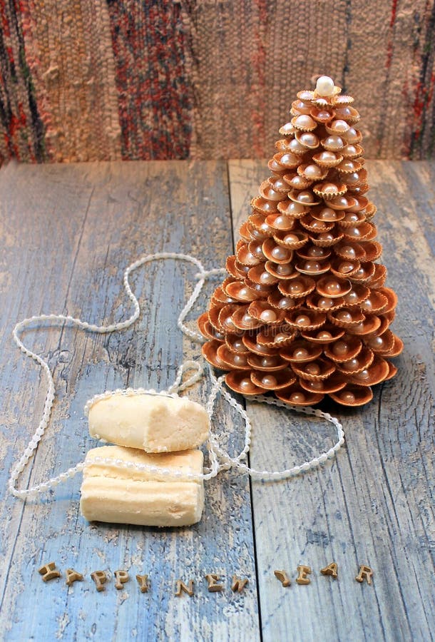 Golden Christmas Tree Handmade of Shells Stock Image - Image of year ...