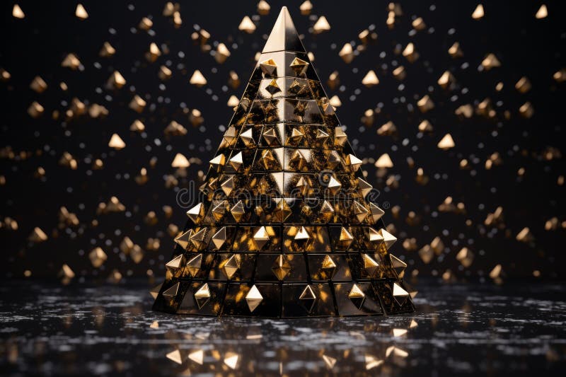 A Golden Christmas Tree Made Out of Triangles on a Black Background ...