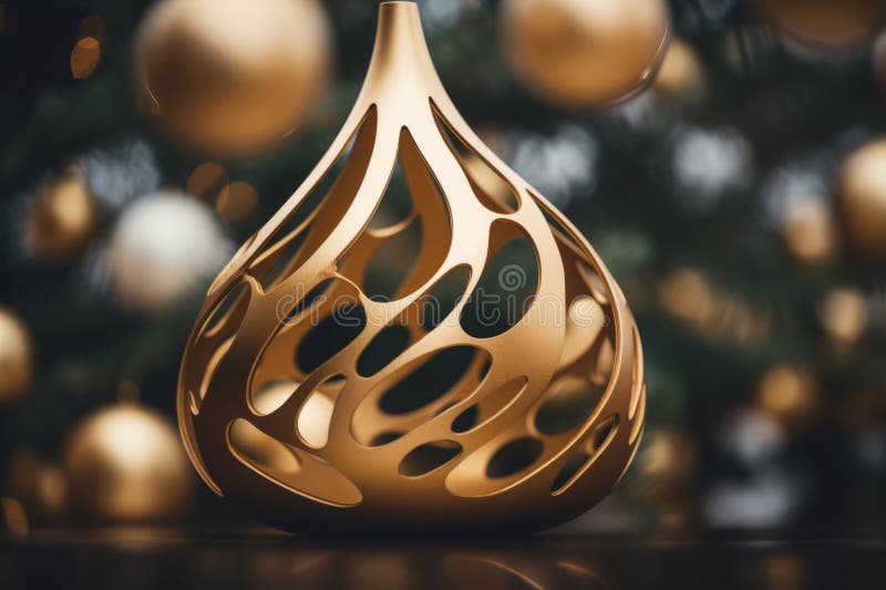 A Golden Christmas Tree Ornament with a Tear Drop Shape Stock ...
