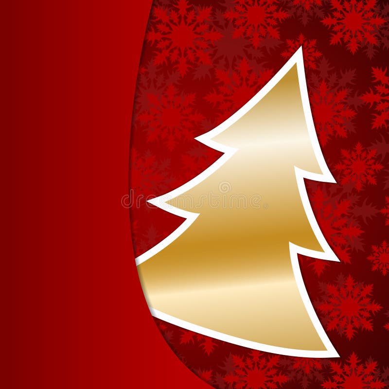 Golden Christmas Tree on Red Snowflake Background Stock Vector ...