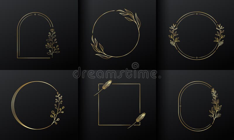 Golden Circle Flower Frame for Monogram Logo Design. Gradient Gold ...