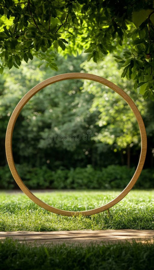 Golden Circle Frame in Lush Garden Setting Tranquil Outdoor Decor and ...