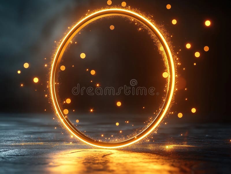 Golden Circle Glows Brightly on Dark Background. Sparkling Light Effect ...