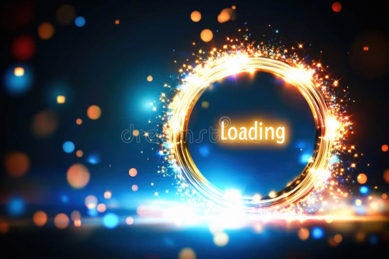 Golden Circle Spinning and Creating Loading Text Effect on Blue ...