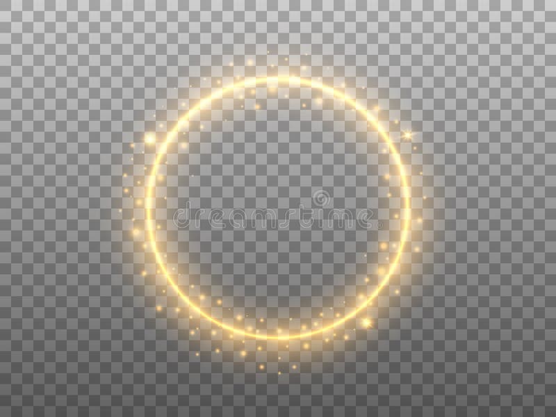 Golden Circle on Transparent Backdrop. Glowing Ring Effect with Glitter ...