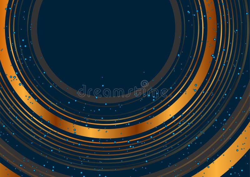 Golden Circles and Rings with Blue Small Particles, Abstract Background ...