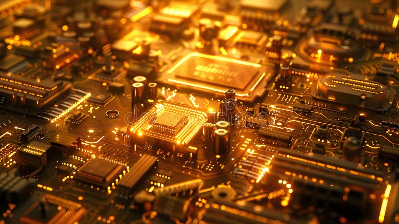 Golden Circuit Board 3D Illustration Stock Illustration - Illustration ...