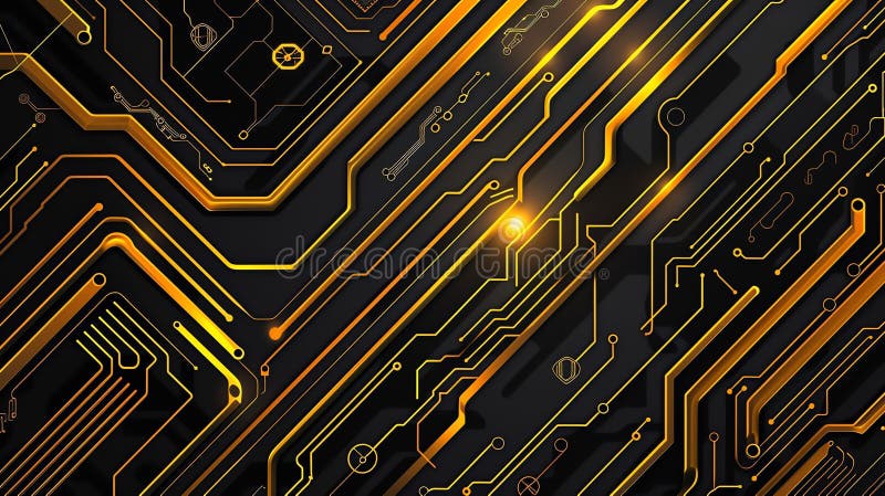 Golden Circuit Board Electronic Technology Background. Futuristic ...